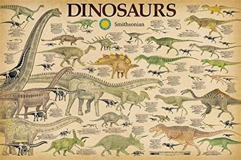 Smithsonian Dinosaurs Info Chart Poster 36 X 24in Dinosaur Posters
