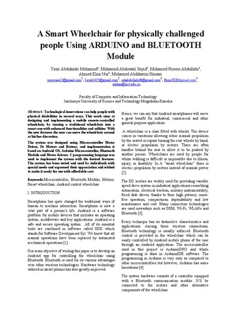 A Smart Wheelchair For Physically Challenged People Using Arduino And Bluetooth Module Pdf