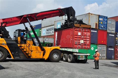 Container Loading And Unloading Activities At Tanjung Priok Port Jakarta Indonesia Editorial