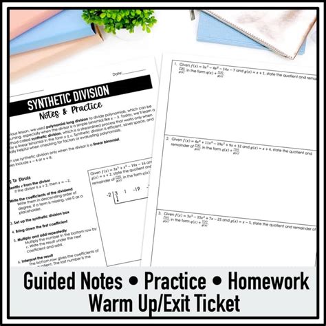 Dividing Polynomials Using Synthetic Division Algebra 2 Lesson With