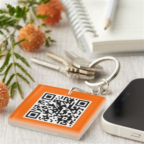 Orange QR CODE Custom Key Chain Zazzle