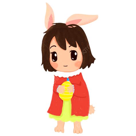 呆萌可愛小女孩插畫 紅色 衣服 大腦袋素材圖案，psd和png圖片免費下載