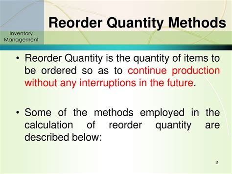Ppt Efficient Reorder Quantity Methods For Inventory Management Powerpoint Presentation Id