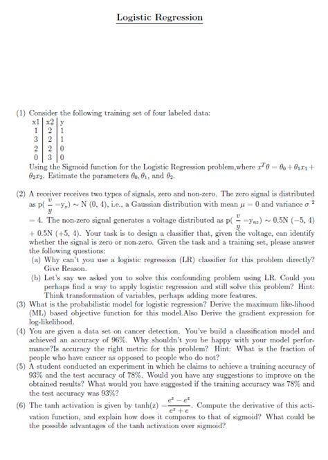 Solved Consider The Following Training Set Of Four Chegg