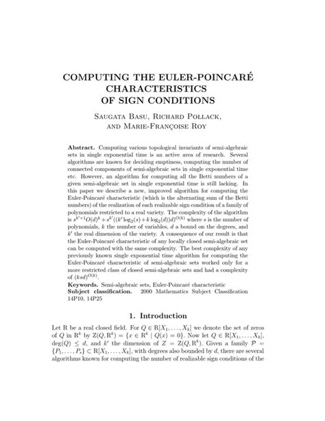 Computing The Euler Poincar ´ E Characteristics Of Sign Conditions