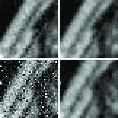 performance of fuzzy filters gaussian noised image left top