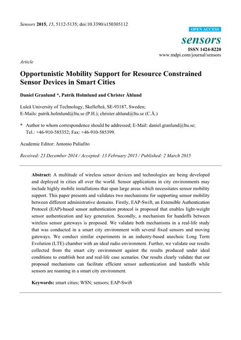 Pdf Opportunistic Mobility Support For Resource Constrained Sensor