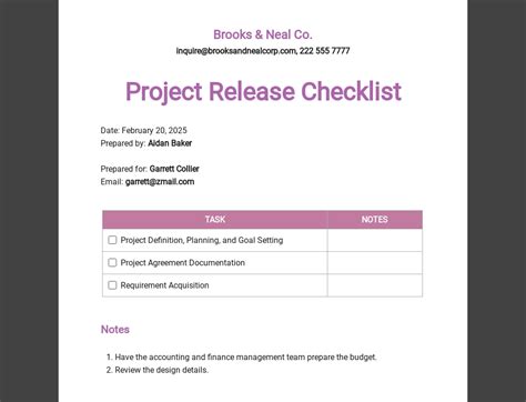 Release Checklist Template