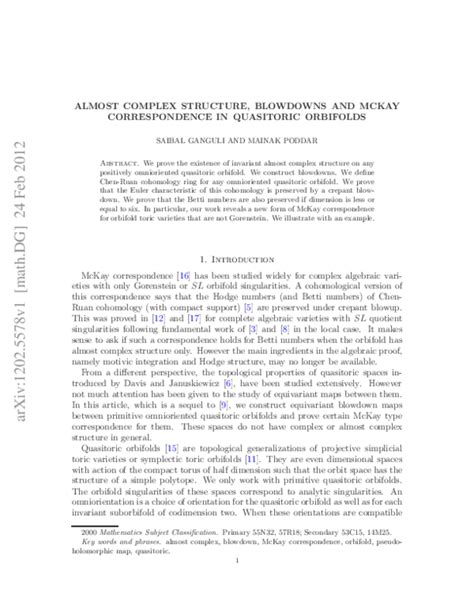 Pdf 2 Almost Complex Structure Blowdowns And Mckay Correspondence In Quasitoric Orbifolds