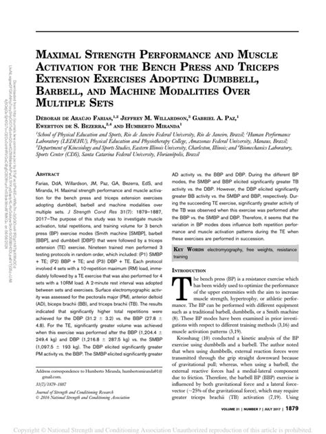 maximal strength performance and muscle activation 15 pdf strength