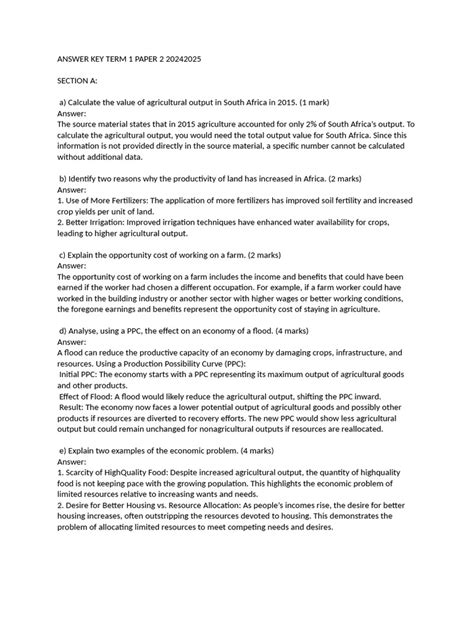 Answer Key Term 1 Paper 2 20242025 Pdf