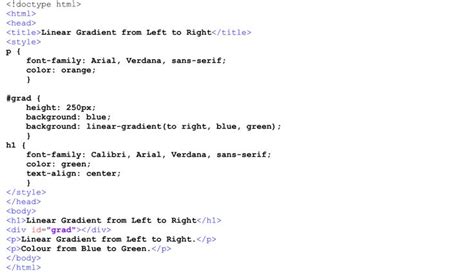 Html Code For Div Tag Internal Style Sheet For The Linear Gradient