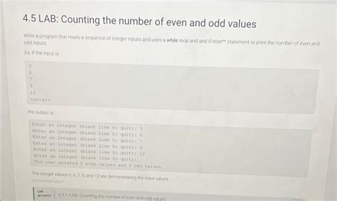 Solved LAB Counting The Number Of Even And Odd Values Chegg