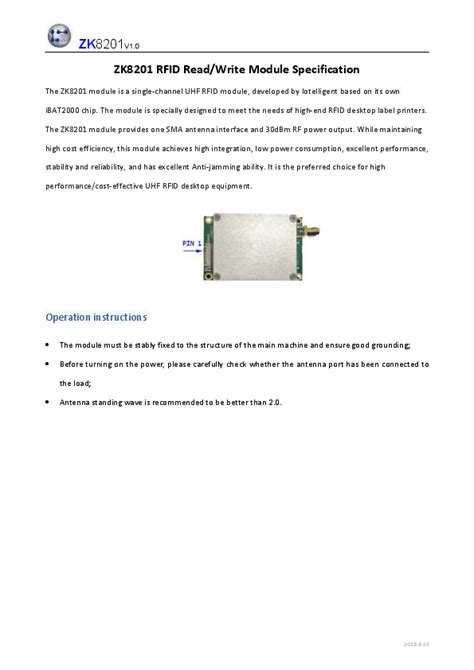 Zk8201 Rfid Readwrite Module User Manual For High End Rfid Desktop Label Printers