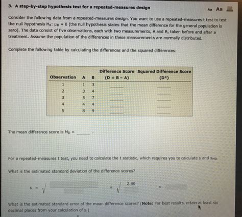 Solved Consider The Following Data From A Repeated Measures