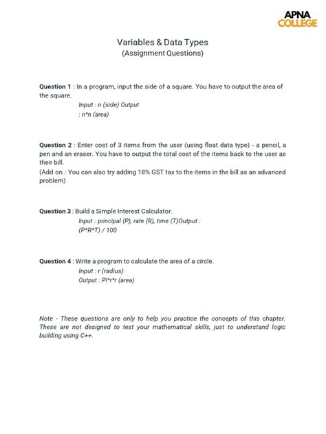 15 variables and data types questions pdf