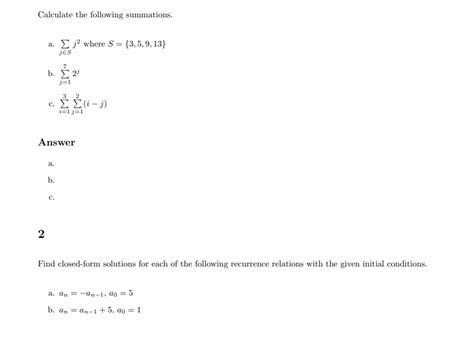 Solved Calculate The Following Summations A JSj Where Chegg Com