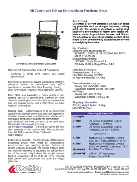 Oil Solvent Extractables Content Technical Datasheet Pdf Filtration