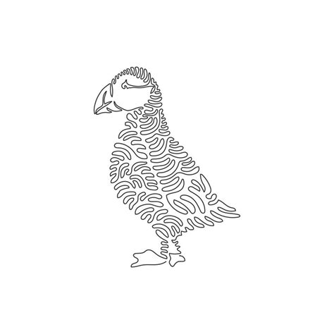 Single Swirl Continuous Line Drawing Of Adorable Puffin Abstract Art Continuous Line Draw