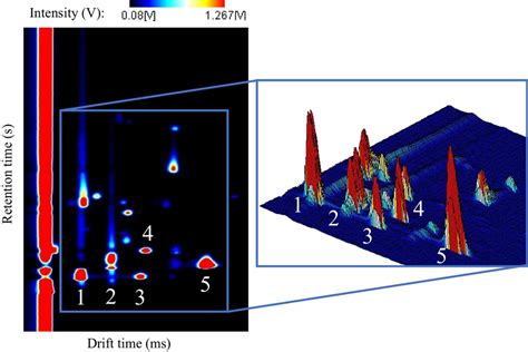 example of a three dimensional spectrum plotted after an ion mobility
