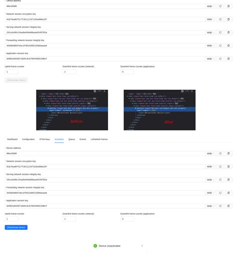 Reactivating A Device In The Activation Tab Chirpstack V4