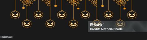 해피 할로윈 배너 또는 빛나는 눈으로 테두리 잭 오 랜턴 호박 으스스한 장식품 장식 벡터 그림 트릭 또는 치료 파티 초대장