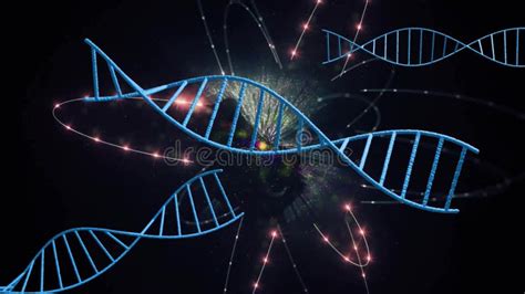 Glowing Particles Forming Complex Animation With Dna Strands In Scientific Setting Stock Video
