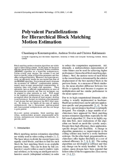 Pdf Polyvalent Parallelizations For Hierarchical Block Matching