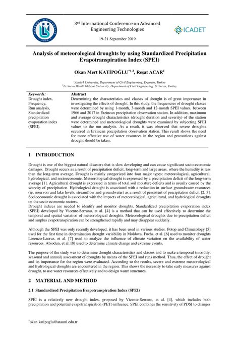Pdf Analysis Of Meteorological Droughts By Using Standardized Precipitation Evapotranspiration