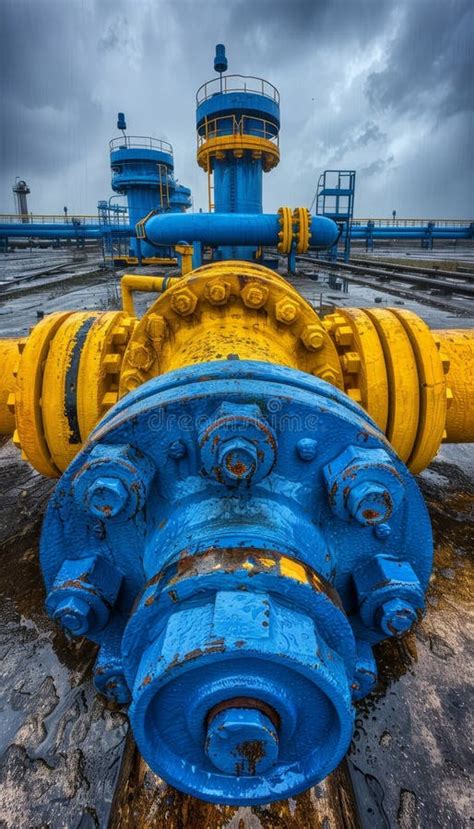 Detailed View Of Pipeline And Support Structure In Industrial Facility