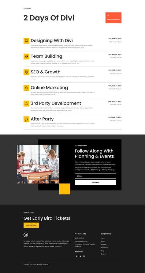 meetup event schedule page divi layout by elegant themes
