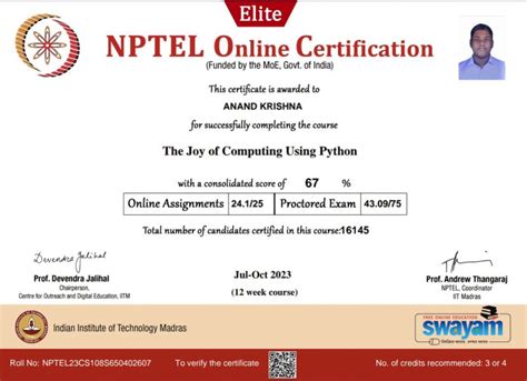 Anand Krishna On Linkedin Python Nptel Learningjourney Certificate