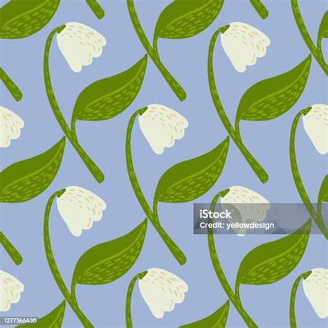흰색과 녹색 색의 스칸디나비아 꽃 원활한 패턴 파란색 배경에 식물 양식장식 장식 잎에 대한 스톡 벡터 아트 및 기타 이미지 잎 고풍스런 귀여운 Istock
