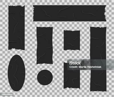 접착제 블랙 테이프 또는 스카치 끈적 끈적한 덕트의 찢어진 조각 포장용 엣지 셀로테이프 투명 한 배경에 현실적인 스티커 테이프