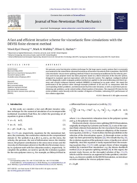 Pdf A Fast And Efficient Iterative Scheme For Viscoelastic Flow Simulations With The Devss