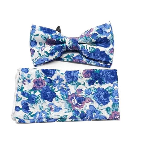Blue Flower Design Boys Dicky Bow And Hanky Set Silverblingie