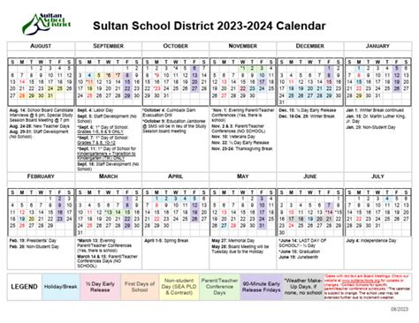 Sultan School District Calendar 2023 24 Pdf Observances Holidays