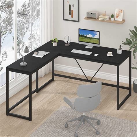 Hsh Black L Shaped Desk Reversible Corner Computer Desk