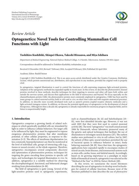 Pdf Optogenetics Novel Tools For Controlling Mammalian Cell Functions With Light