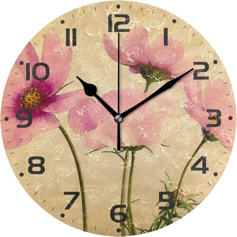 Skysonic Cute Flower Wall Clock 10 Inch Silent Non Ticking Round Clock