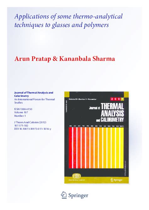 2 3 Journal Of Thermal Analysis And Calorimetry An International Forum