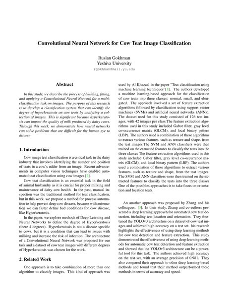 PDF Convolutional Neural Network For Cow Teat Image Classification