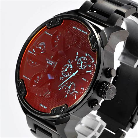 Diesel DZ7395 Mr daddy 2.0 Black and Red Iridescent Chronograph Mens ...