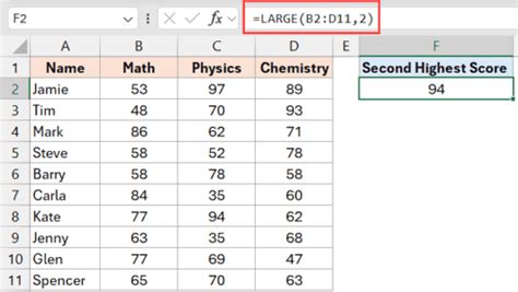 find the second largest value in excel 3 easy ways