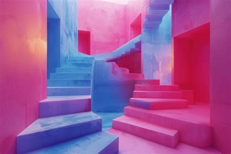 Colorful Architectural Marvel With Hidden Staircases In A Maze Of Light