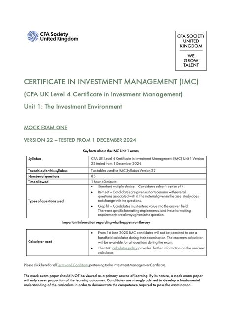 Imc Unit 1 Mock Exam Overview Pdf Capital Gain Taxes