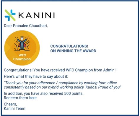 Pranalee Chaudhari On Linkedin Wfochampionaward Thankyou Team Gratitude Like Kanini