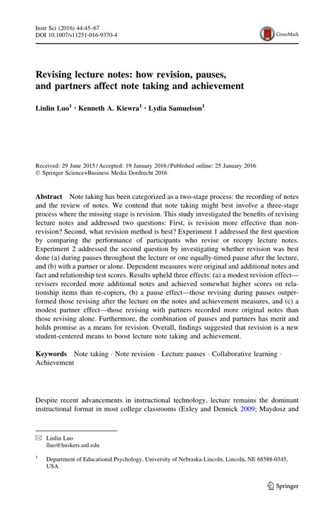 Pdf Revising Lecture Notes How Revision Pauses And Partners Affect