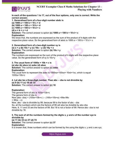 Ncert Exemplar Class 8 Ncert Exemplar Maths Solutions Chapter 13 Playing With Numbers