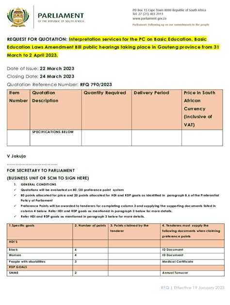 Fillable Online Request For Quotation Interpretation Services For